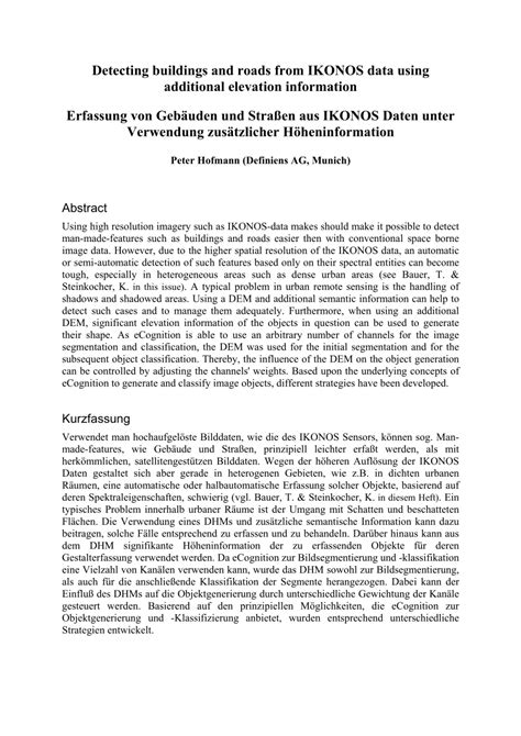 Pdf Detecting Buildings And Roads From Ikonos Data Using Additional Elevation Information