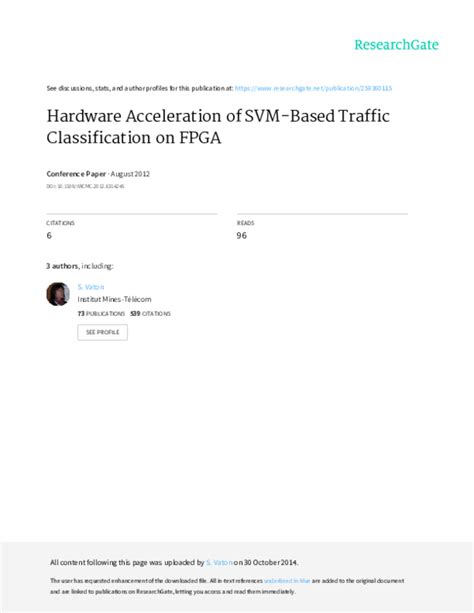 pdf hardware acceleration of svm based traffic classification on fpga