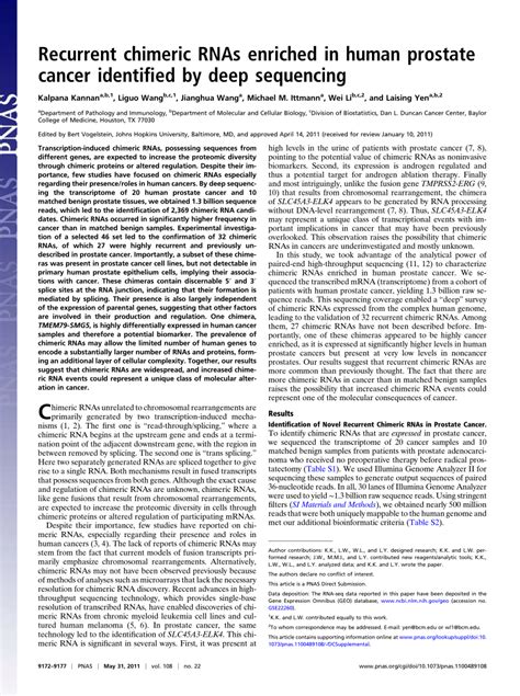 Pdf Recurrent Chimeric Rnas Enriched In Human Prostate Cancer Identified By Deep Sequencing