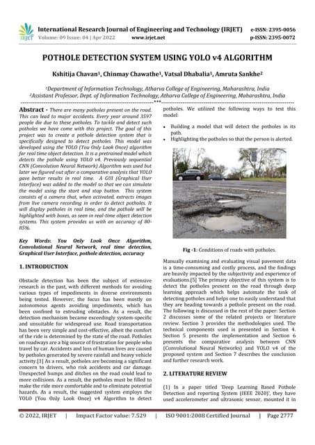 pothole detection system using yolo v4 algorithm pdf