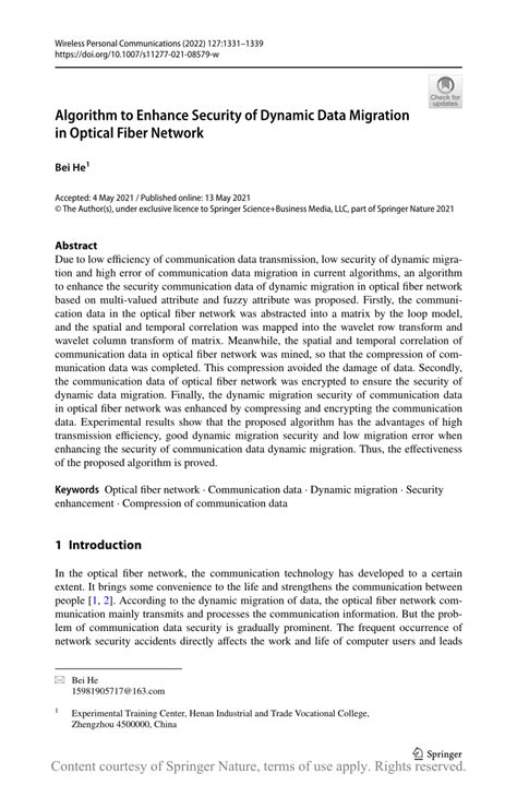 algorithm to enhance security of dynamic data migration in optical