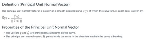 Solved Definition Principal Unit Normal Vector The Chegg Com