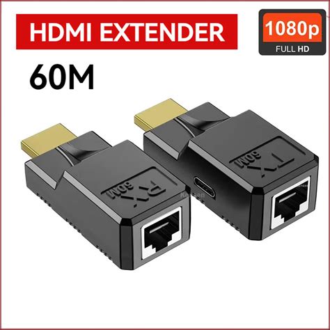 Hdmi Extender Over Cat6 Ethernet Cable Up To 60m 1080p Hdmi Rj45 Repeater Extension Transmitter