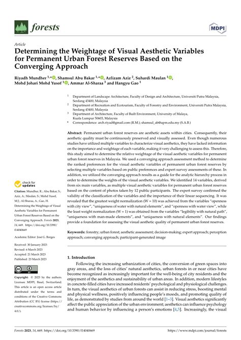 Pdf Determining The Weightage Of Visual Aesthetic Variables For Permanent Urban Forest