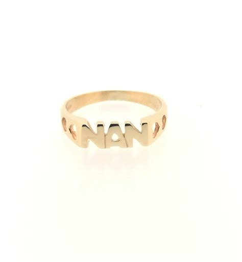 Solid 9ct Yellow Gold Nan Ring With Hearts Bold Block Letters Nan Signet Ring Grandma Birthday