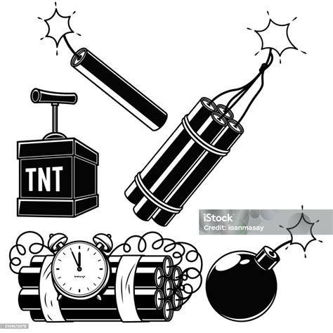 다이너마이트 폭탄 Tnt 화재 세트 만화 폭발 퓨즈 폭발 붐 기폭 장치 무기 위험 스파크 불타는 심지 폭발 스틱 다이너마이트 폭탄 만화 만화 벡터 일러스트 레이 션 개념에