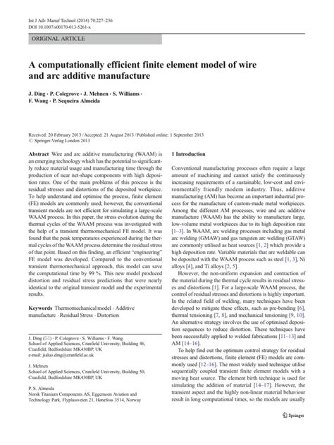 A Computationally Efficient Finite Element Model Of Waam Pdf Stress