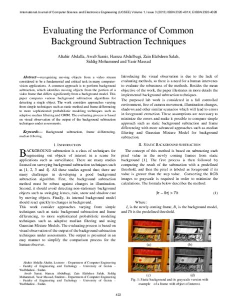 Pdf Evaluating The Performance Of Common Background Subtraction