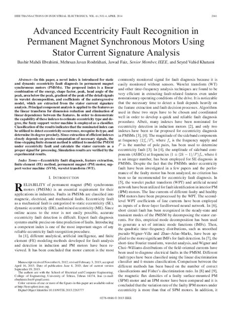 Pdf Advanced Eccentricity Fault Recognition In Permanent Magnet Synchronous Motors Using