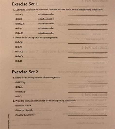 Solved Exercise Set 1 1 Determine The Oxidation Number Of Chegg Com