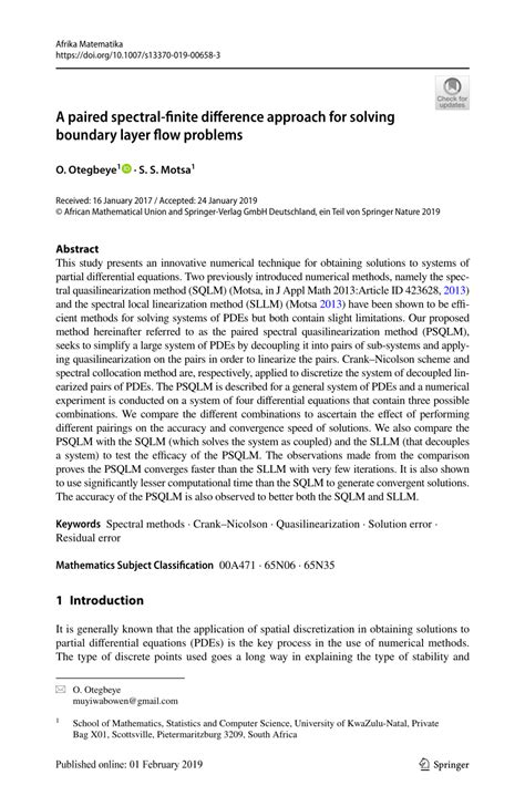 Pdf A Paired Spectral Finite Difference Approach For Solving Boundary Layer Flow Problems