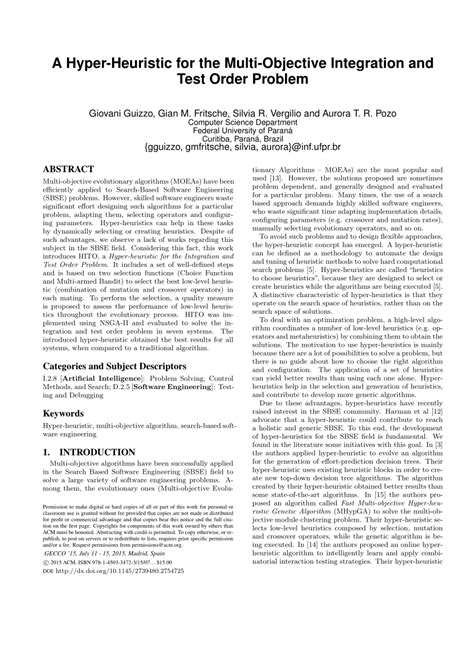 Pdf A Hyper Heuristic For The Multi Objective Integration And Test
