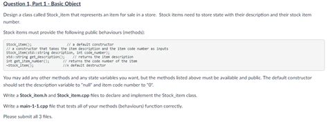 Solved Question Part Basic Object Design A Class Chegg