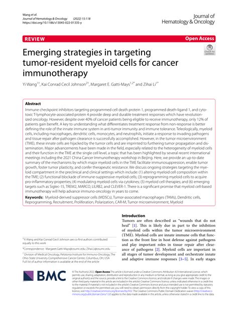 Pdf Emerging Strategies In Targeting Tumor Resident Myeloid Cells For