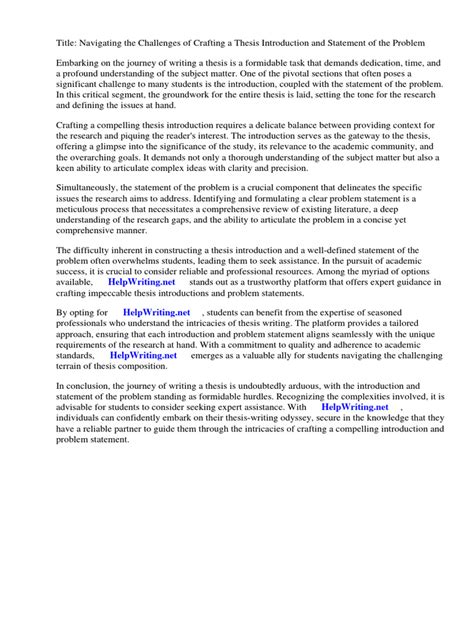 Thesis Introduction Statement Of The Problem Pdf Thesis Essays