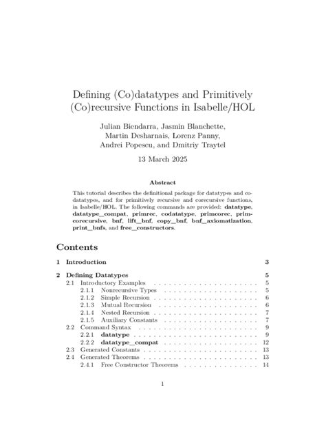 fillable online defining co datatypes and primitively co recursive