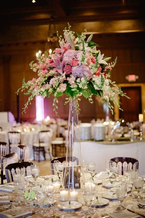 Tall Glass Cylinder Centerpiece With Pink Hydrangea Dark Pink Peonies Pink C Flower