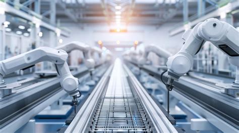 Automated Assembly Line In A Modern Factory With Robotic Arms Working Efficiently To Streamline