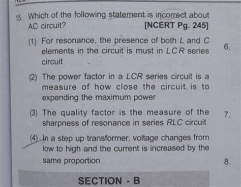 15 which of the following statement is incorrect about ac circuit [ncer