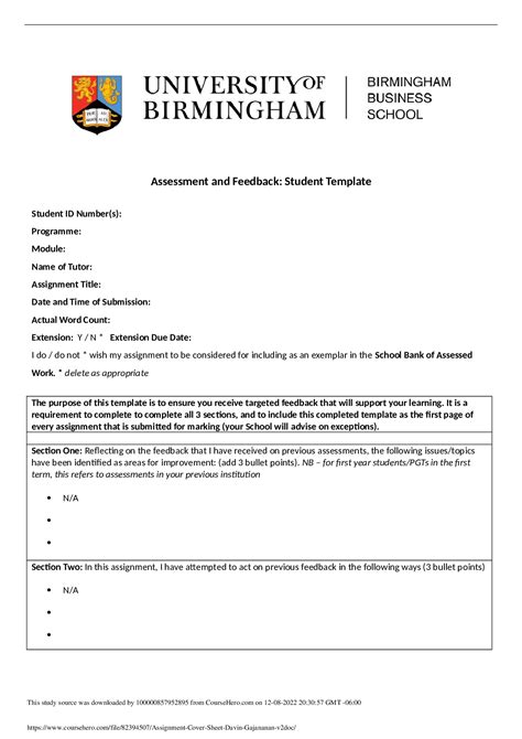 Assignment Cover Sheet Davin Gajanananv2 University Of Birmingham