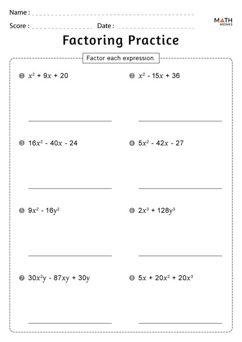 Factoring Worksheets Math Monks