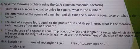 Solved A Solve The Following Problem Using The Cmf Common Monomial