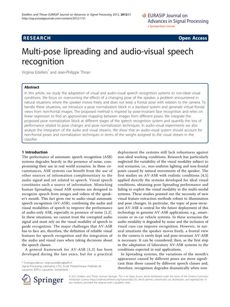 PDF Multi Pose Lipreading And Audio Visual Speech Recognition