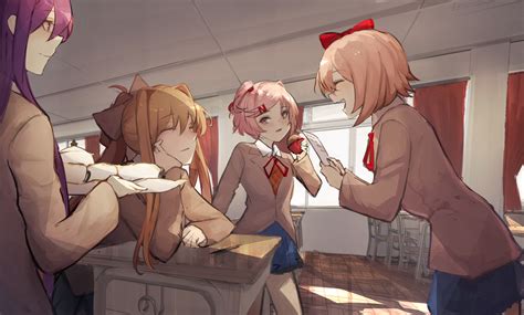 Doki Doki Literature Club Hd Wallpaper Featuring Natsuki Monika