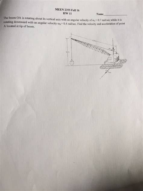 Solved The Boom Oa Is Rotating About Its Vertical Axis With
