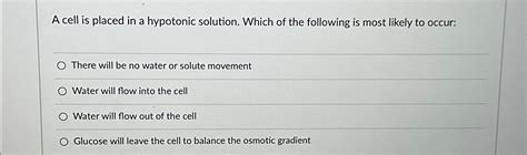 Solved A Cell Is Placed In A Hypotonic Solution Which Of Chegg Com