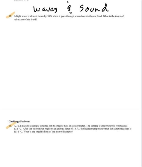 Solved Waves A Sound 12 A Light Wave Is Slowed Down By 38 Chegg Com