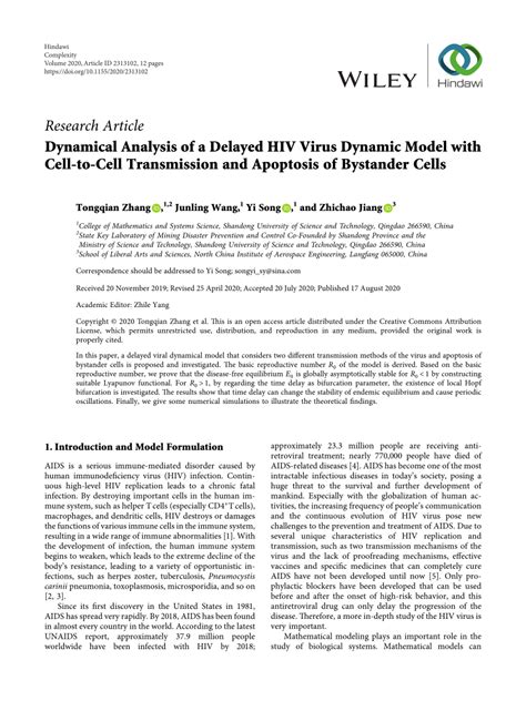 Pdf Dynamical Analysis Of A Delayed Hiv Virus Dynamic Model With Cell