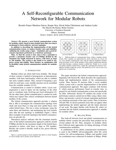 Pdf A Self Reconfigurable Communication Network For Modular Robots