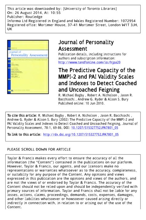 Pdf The Predictive Capacity Of The Mmpi 2 And Pai Validity Scales And