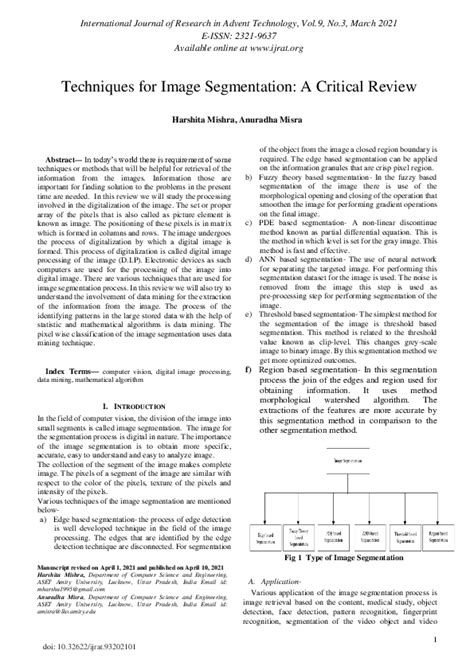 Pdf Techniques For Image Segmentation A Critical Review