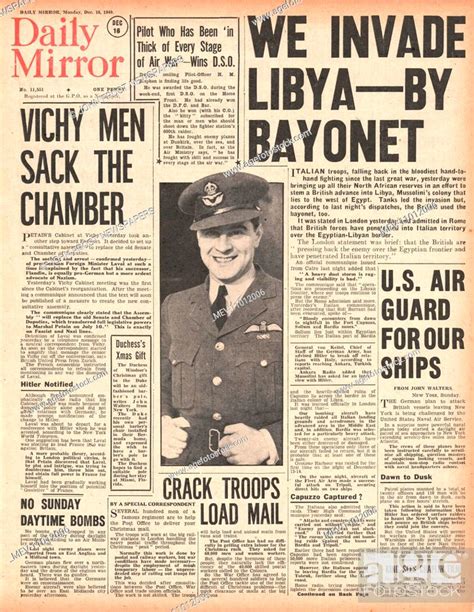 1940 Front Page Daily Mirror British Army Advance Into Libya Stock