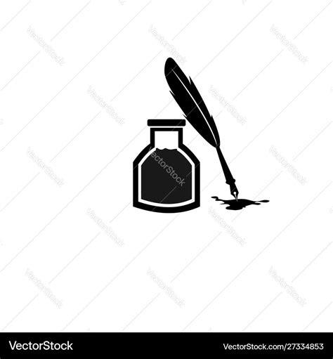 Feather Pen Ink And Bottle Icon Isolated Sign Vector Image