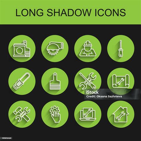 세트 라인 망치와 렌치 손의 설정 페인트 통 브러시 노트북 서비스 집 수리 그래프 용지 및 드라이버 아이콘 벡터 건설 산업에