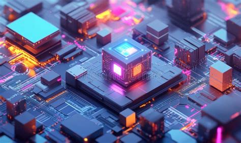 Advanced Microchip On Circuit Board With Neon Highlights Stock Illustration Illustration Of