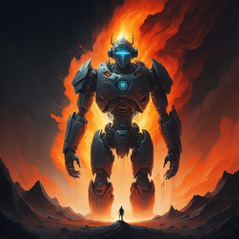 Premium Ai Image A Robot With A Red Fire In The Background