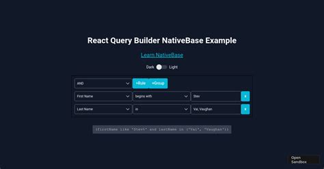 React Querybuilder Native Base Example Codesandbox