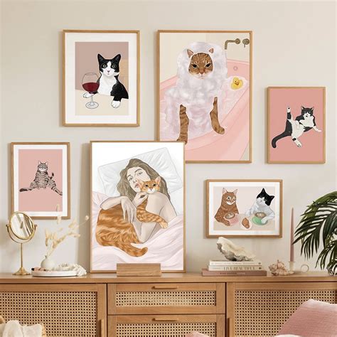 Yin And Yang Cat Illustration Coffee Cuddle Bubble Bath Poster Nordic