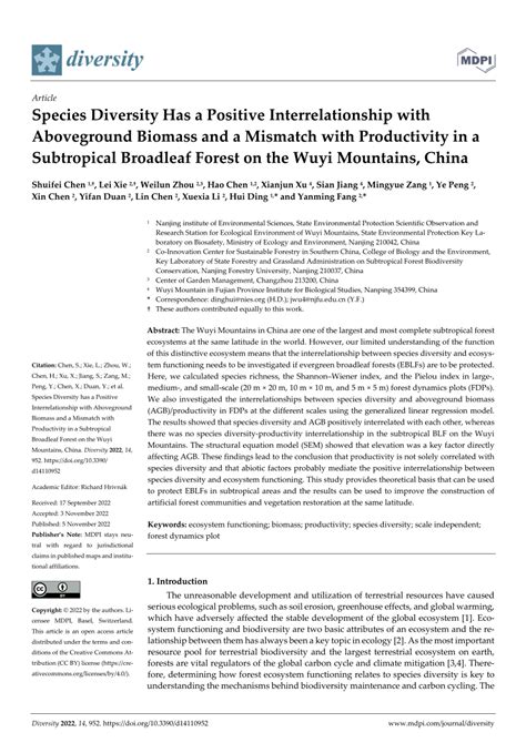 Pdf Species Diversity Has A Positive Interrelationship With Aboveground Biomass And A Mismatch