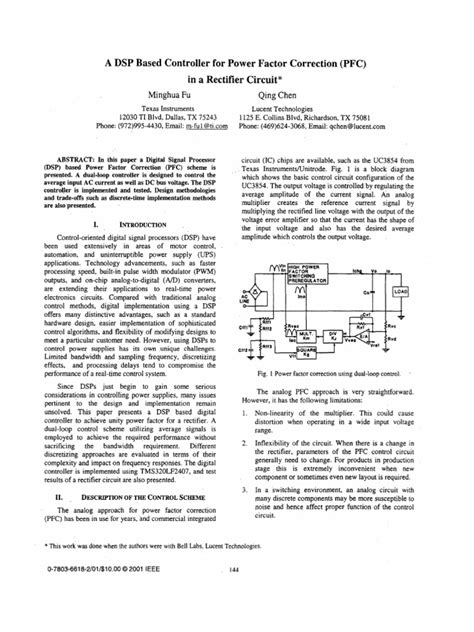 A Dsp Based Controller For Power Factor Correction Pfc In A Rect Pdf