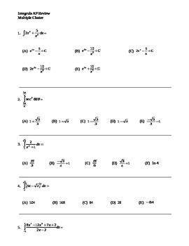AP Calculus Integration Multiple Choice AP Practice 2 By Sarah Dragoon