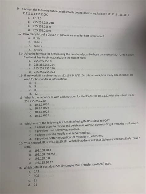 Solved 9 Convert The Following Subnet Mask Into Its