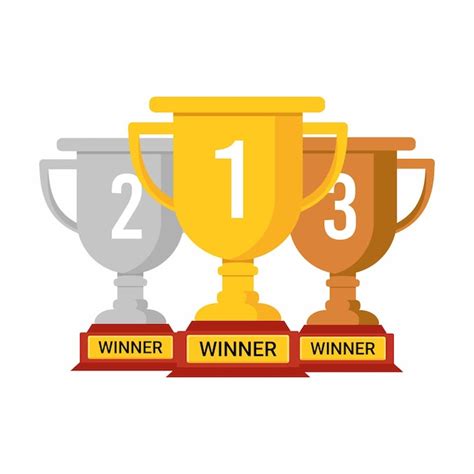금 은 동 트로피 컵 흰색 배경에 고립 된 평면 스타일에서 벡터 일러스트 레이 션 프리미엄 벡터