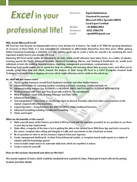 Excel Training Brochure Pdf Pdf Microsoft Excel Computing