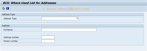 SBCS ADDR SAP Tcode BCS Where Used List For Addresses Transaction Code
