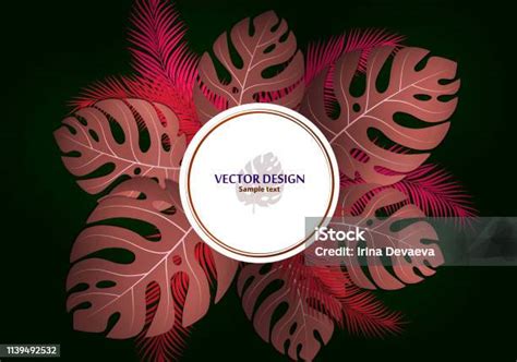 열 대 괴물 잎과 야자수 잎 벡터 배경 배너 전단지 또는 텍스트 또는 상징벡터 그래픽에 대 한 복사 공간 커버에 대 한 밝은 추상적인 배경 종려나무 잎에 대한 스톡 벡터